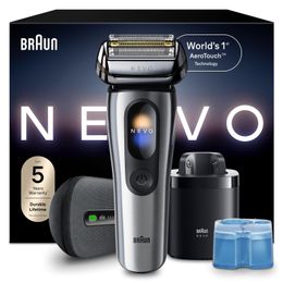 Braun NEVO 17000cc silber Herrenrasierer (Aero Touch-Rasiertechnologie, Ultra-Glide-Scherfolie, NEVO Smart Prozessor, Smart Display, 7-in-1 Care System, ultra-flexibler Kopf, integrierter Langhaarschneider, 100 % wasserdicht, 60 Minuten Akku, Geh&auml;use aus l