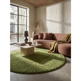 KADIMA DESIGN Hochflorteppich RHEIN, einfarbig, aus Polypropylen, Gr&uuml;n, &Oslash; 120 cm