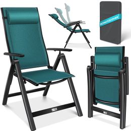 Kesser&reg; Gartenstuhl Hochlehner mit Armlehnen Aluminium Klappstuhl inkl. Kopfkissen Campingstuhl 7-Fach Verstellbar R&uuml;ckenlehne Atmungsaktiv & Wetterfest Klappbar & Anti-Rutsch