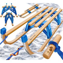 Kesser&reg; Holzschlitten Premium Schlitten faltbar Kinder Faltschlitten Kinderschlitten aus Buchenholz inkl. Zugseil Schieber Metallkufen