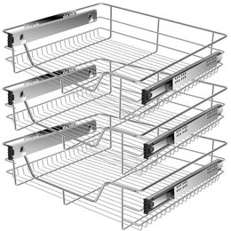 Kesser&reg; Teleskopschublade 30-60cm Schrankbreite verchromt aus Edelstahl Schubladeneinsatz f&uuml;r K&uuml;chenschrank Korbauszug Schrankauszug