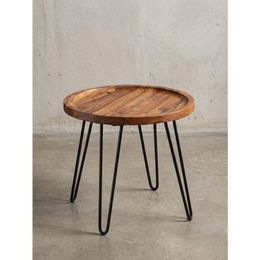 KADIMA DESIGN Couchtisch Rund Sheesham Massivholz Haarnadelbeine 45x40x45 cm