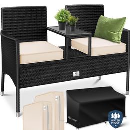 Kesser&reg; Polyrattan Gartenbank 2-Sitzer Bank mit integriertem inkl. Tisch & Kissen - 133 &times; 55 &times; 84 cm - Rattan Sitzbank Garten Balkon Gartensofa wetterfest Sitzgruppe Ultra Stabile