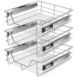 Kesser&reg; Teleskopschublade 30-60cm Schrankbreite verchromt aus Edelstahl Schubladeneinsatz f&uuml;r K&uuml;chenschrank Korbauszug Schrankauszug