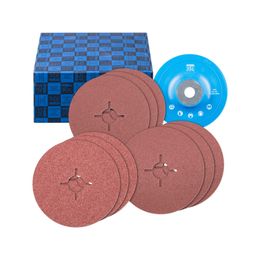 Pferd Fiberscheiben-Set 10-tlg. Korund 125 mm A36, 60, 80 mit GT-St&uuml;tzteller universell f&uuml;r Holz und Metall, 64198001)
