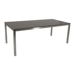 DEGAMO Tisch SYDNEY 200x100cm, Edelstahl geb&uuml;rstet + Glas in 3D Keramik anthrazit