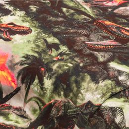 buttinette Baumwoll-Jersey "Dinosaurier" mit Elasthan, gr&uuml;n-color