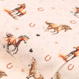 buttinette Baumwoll-Jersey "Pferde" mit Elasthan, natur-color