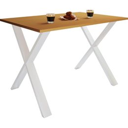 Vcm Holzesstisch H. 76 x B. 140 x T. 50 cm hochwertiges und massives Fu&szlig;gestell F&uuml;&szlig;e aus Eisen K&uuml;chentisch - Xona U