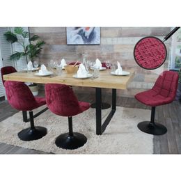6er-Set Esszimmerstuhl MCW-A60, K&uuml;chenstuhl Stuhl Drehstuhl, Stahl MVG Stoff/Textil Chenille (465g/m&sup2;) ~ bordeaux