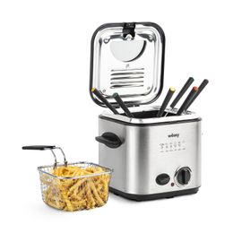 WEASY W&euml;asy TB600 Elektrische Fritteuse und Fondue, 2 in 1, 6 Gabeln, Geruchsfilter, abnehmbarer Korb, Silber/Schwarz, 840 W