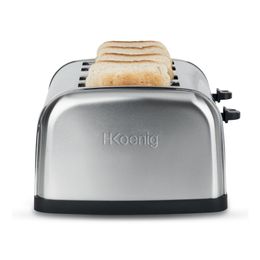 H.Koenig 4-Scheiben-Toaster TOAS14 Toastkammern, Vintage, Edelstahl, 7 Positionen, Auftauen, Schnell, Einfache Reinigung, 1500W, Silber, Klasse A+