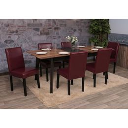 MCW 6er-Set Esszimmerstuhl Stuhl K&uuml;chenstuhl Littau ~ Kunstleder, rot, dunkle Beine