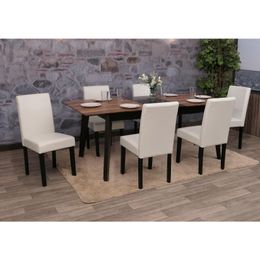 MCW 6er-Set Esszimmerstuhl Stuhl K&uuml;chenstuhl Littau ~ Kunstleder, wei&szlig;, dunkle Beine