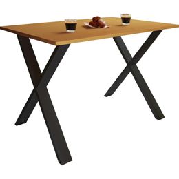 Vcm Holzesstisch H. 76 x B. 140 x T. 50 cm hochwertiges und massives Fu&szlig;gestell F&uuml;&szlig;e aus Eisen K&uuml;chentisch - Xona U