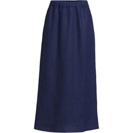 LANDS' END Premium Reinleinen-Midirock mit Elastikbund f&uuml;r Damen in Petite-Gr&ouml;&szlig;e, Damen, size: petite, Blau, Leinen, by Lands' End