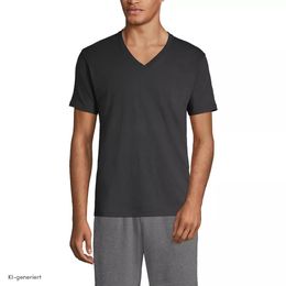 LANDS' END Kurzarm-Shirt mit V-Ausschnitt f&uuml;r Herren (3er-Set), Herren, size: regular, Schwarz, Baumwolle, by Lands' End