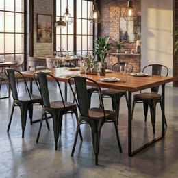 6er-Set Stuhl MCW-A73 inkl. Holz-Sitzfl&auml;che, Bistrostuhl Stapelstuhl, Metall Industriedesign stapelbar ~ schwarz