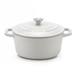 La Fonderie 1890 Runder Schmortopf aus emailliertem Gusseisen 22 cm IENA22, Fassungsverm&ouml;gen 3,3 L, Beige, geeignet f&uuml;r alle Herdarten (Induktion, Gas, Elektro), Grill und Backofen, Gusseisendeckel