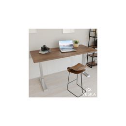 VESKA H&ouml;henverstellbarer Schreibtisch (140 x 70 cm) - Sitz- & Stehpult - B&uuml;rotisch Elektrisch H&ouml;henverstellbar mit Touchscreen & Stahlf&uuml;&szlig;en - Silber/Antik