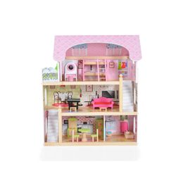 Moni Holz-Puppenhaus Mila 4110, 16-tlg, M&ouml;belset, 3 Etagen verschiedene R&auml;ume bunt