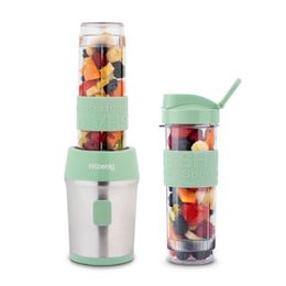 H.Koenig Mini Smoothie Maker Standmixer, Blender elektrisch, Transportabel Kompakt 570mL SMOO18 BPA-frei, 300W, 2 tragbare Flaschen, Pastellgr&uuml;n