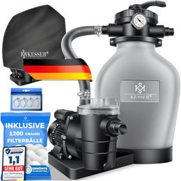 Kesser&reg; Sandfilteranlage mit Pumpe & 1200g Filterb&auml;lle Poolfilter 600W Sandfilter f&uuml;r Pool 13200L/h Durchfluss Tankvolumen bis 30kg Sand 7-Wege Ventil mit Druckmanometer, Abdeckung & Zubeh&ouml;r