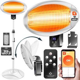 Kesser&reg; Infrarot Heizstrahler 2000W Terrassenstrahler mit WIFI & Fernbedienung 360&deg; drehbar, h&ouml;henverstellbar, Stand- & Wandmontage Kippschutz, IPX4 spritzwassergesch&uuml;tzt W&auml;rmestrahler Balkon & Garten