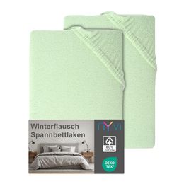 NYVI Spannbettlaken DreamScience Winterflausch f&uuml;r Matratzen bis 22 cm H&ouml;he - W&auml;rmendes & Kuschelweiches Winter Bettlaken Spannbetttuch Farbe:eukalyptus;Gr&ouml;&szlig;e:140x200 - 160x200 cm (2er Pack)