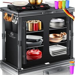 Kesser&reg; Camping K&uuml;che faltbar Outdoor Campingschrank 60/84x80cm K&uuml;chenschrank Aluminiumgestell, 3/6 F&auml;cher inkl 4er Becherset, Seitentaschen & Fliegengitter Campingk&uuml;che aus UV-resistentem Stoff