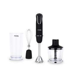 H.Koenig MIX75 Stabmixer-Set / Mixbecher, Schneebesen und P&uuml;rierstab / 5 Geschwindigkeitsstufen / 750 W / Sp&uuml;lmaschinenfest / Edelstahl / schwarz