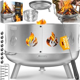Kesser&reg; Feuerschale mit 2,5 mm Stahldicke Feuerkorb aus Edelstahl / Stahl inklusive 42cm Feuerhaken aus Gusseisen, Wasserablauf & 2 stabile Griffe f&uuml;r Holz & Kohle Feuerstelle f&uuml;r Garten & Terrasse