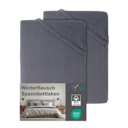 NYVI Spannbettlaken DreamScience Winterflausch f&uuml;r Matratzen bis 22 cm H&ouml;he - W&auml;rmendes & Kuschelweiches Winter Bettlaken Spannbetttuch Farbe:anthrazit;Gr&ouml;&szlig;e:140x200 - 160x200 cm (2er Pack)