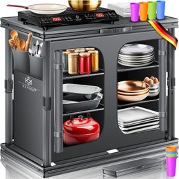 Kesser&reg; Camping K&uuml;che faltbar Outdoor Campingschrank 60/84x80cm K&uuml;chenschrank Aluminiumgestell, 3/6 F&auml;cher inkl 4er Becherset, Seitentaschen & Fliegengitter Campingk&uuml;che aus UV-resistentem Stoff
