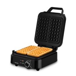 H.Koenig Kompakter Waffelmaker GFX420, 1200 W Leistung, antihaftbeschichtete Platten, Schwarz