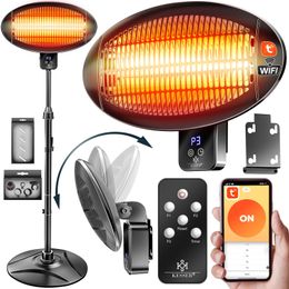 Kesser&reg; Infrarot Heizstrahler 2000W Terrassenstrahler mit WIFI & Fernbedienung 360&deg; drehbar, h&ouml;henverstellbar, Stand- & Wandmontage Kippschutz, IPX4 spritzwassergesch&uuml;tzt W&auml;rmestrahler Balkon & Garten
