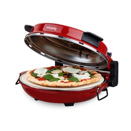 H.Koenig NAPL350 Pizzaofen, Pizza Durchmesser 32 cm, 350 Grad C, Keramik Steinplatte, Aluminum, Rot