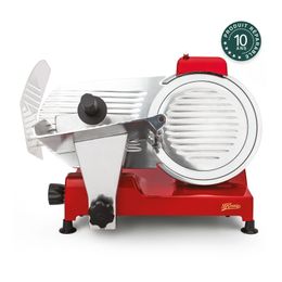 H.Koenig Elektrischer Allesschneider MSX254, Wurstwaren, professionell, Schnitt 0-12 mm, italienische Klinge 25 cm, eingebauter Sch&auml;rfer, 282 rpm, Rot