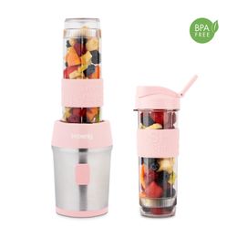 H.Koenig Mini Smoothie Maker Standmixer, Blender elektrisch, Transportabel Kompakt 570mL SMOO12 BPA-frei 300W, 2 tragbare Flaschen, Pastellrosa