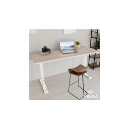 VESKA H&ouml;henverstellbarer Schreibtisch (140 x 70 cm) - Sitz- & Stehpult - B&uuml;rotisch Elektrisch H&ouml;henverstellbar mit Touchscreen & Stahlf&uuml;&szlig;en - Weiss/Eiche