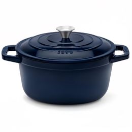 H.Koenig La Fonderie 1890 Runder Schmortopf ALMA25 aus emailliertem Gusseisen 25 cm, Fassungsverm&ouml;gen 4,7 L, Marineblau