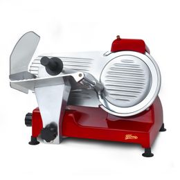 H.Koenig Elektrischer Alleschneider MSX224, Wurstwaren, professionell, Schnitt 0-12 mm, italienische Klinge 20 cm, eingebauter Sch&auml;rfer, 282 rpm, Rot