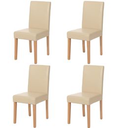 MCW 4er-Set Esszimmerstuhl Stuhl K&uuml;chenstuhl Littau ~ Leder, creme helle Beine