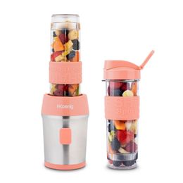 H.Koenig Mini Smoothie Maker Standmixer, Blender elektrisch, Transportabel Kompakt 570mL SMOO10 BPA-frei 300W, 2 tragbare Flaschen, Rosa