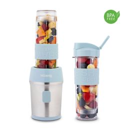 H.Koenig Mini Smoothie Maker Standmixer, Blender elektrisch, Transportabel Kompakt 570mL SMOO16 BPA-frei 300W, 2 tragbare Flaschen, Pastellblau