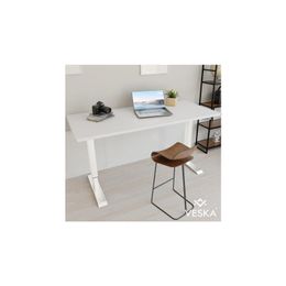 VESKA H&ouml;henverstellbarer Schreibtisch (140 x 70 cm) - Sitz- & Stehpult - B&uuml;rotisch Elektrisch H&ouml;henverstellbar mit Touchscreen & Stahlf&uuml;&szlig;en - Silber/Weiss