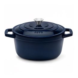 H.Koenig La Fonderie 1890 Runder Schmortopf ALMA22 aus emailliertem Gusseisen 22 cm, Fassungsverm&ouml;gen 3,3 L, Marineblau