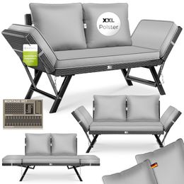 Kesser&reg; Gartenbank Polyrattan Luna mit Liegefunktion Gartensofa 4-in-1 Verstellfunktion Gartencouch Wetterfest, Balkonsofa Verstellbare Armlehnen, Extra Dicke & Weiche Polster, Garten/Balkon/Terrasse