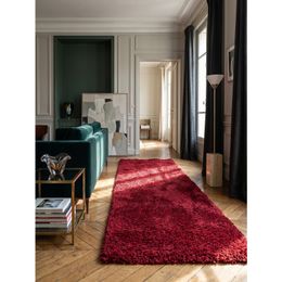 KADIMA DESIGN Hochflorteppich RHEIN, einfarbig, aus Polypropylen, Rot, 60 x 110 cm