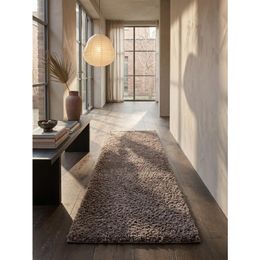 KADIMA DESIGN Hochflorteppich RHEIN, einfarbig, aus Polypropylen, Taupe, 60 x 110 cm